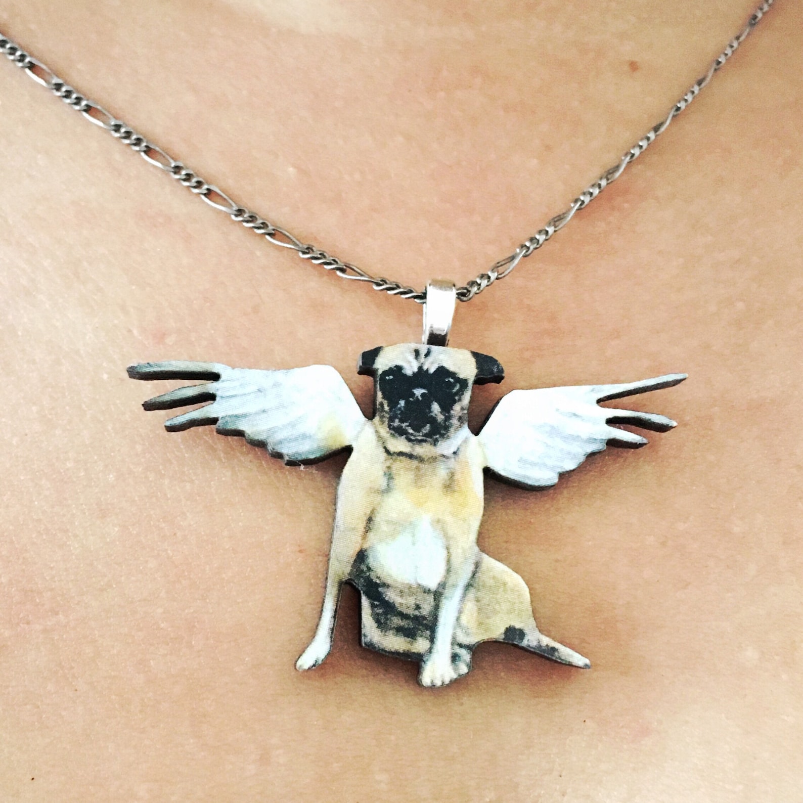 Pug Pendant Angel Pug Jewelry Dog Brooch Laser Cut Wood | Etsy