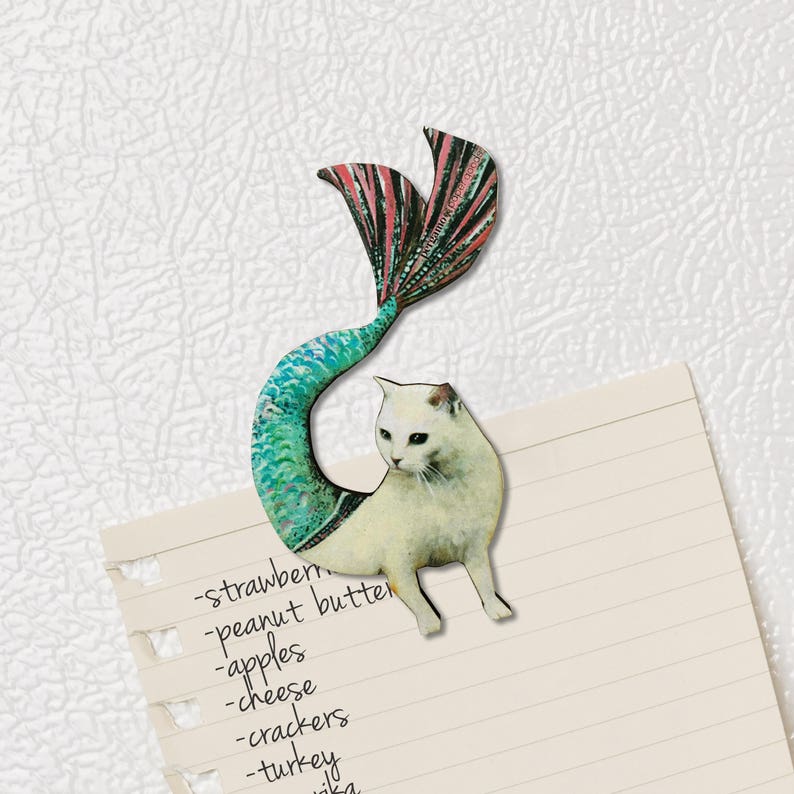 Mermaid Cat Magnet Weird Cat Mom Magnets Fridge Animal Lover - Etsy