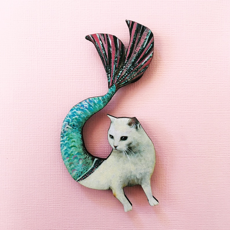 Mermaid Cat Magnet Weird Cat Mom Magnets Fridge Animal Lover - Etsy