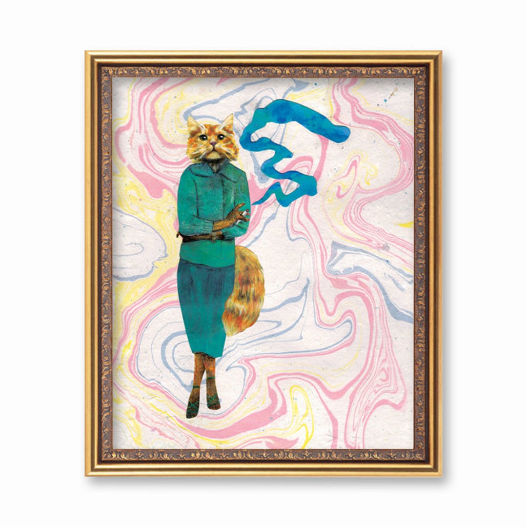 Cannabis Art Print, 8x10" Weird Cat Art, Maximalist Home Decor Poster ...