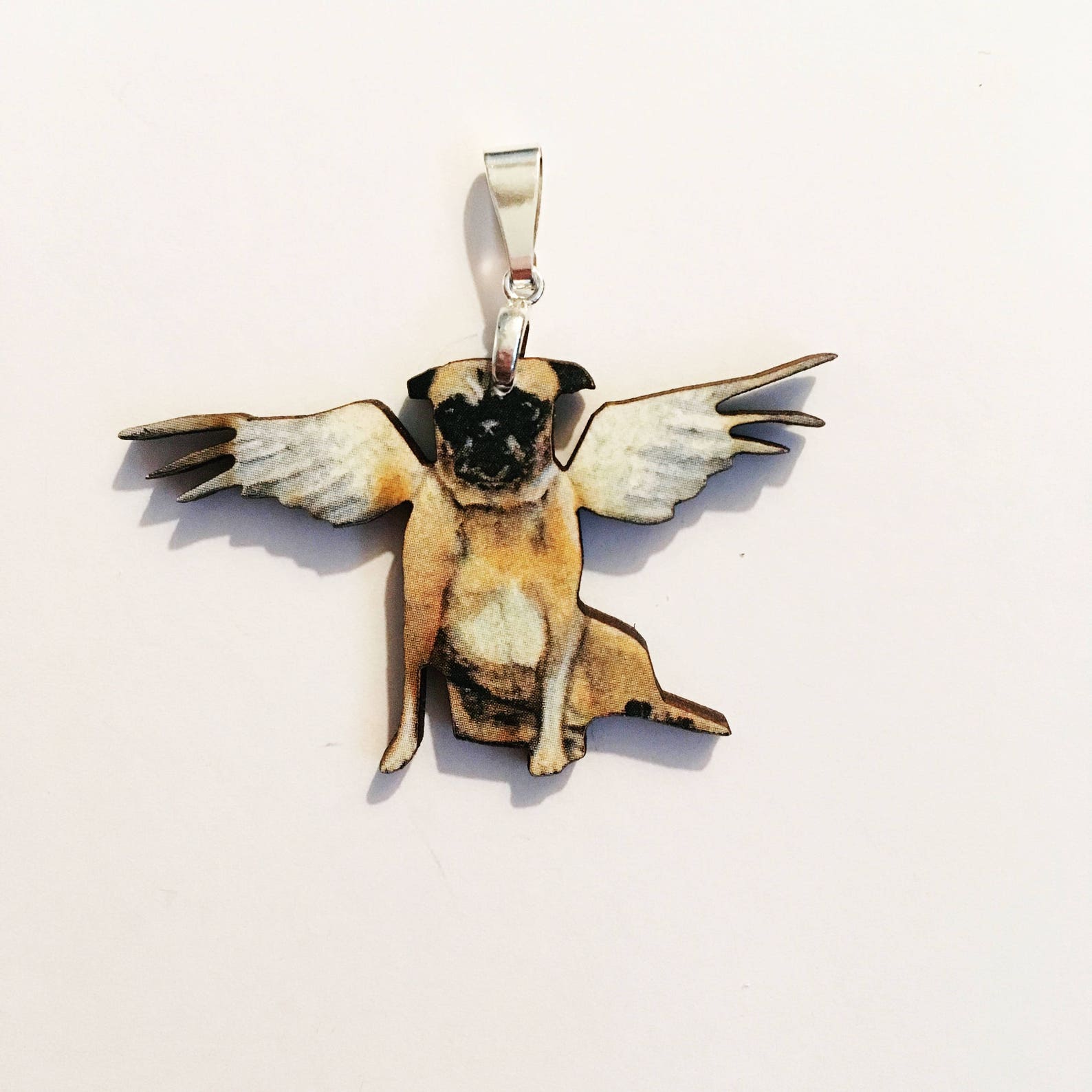 Pug Pendant Angel Pug Jewelry Dog Brooch Laser Cut Wood - Etsy