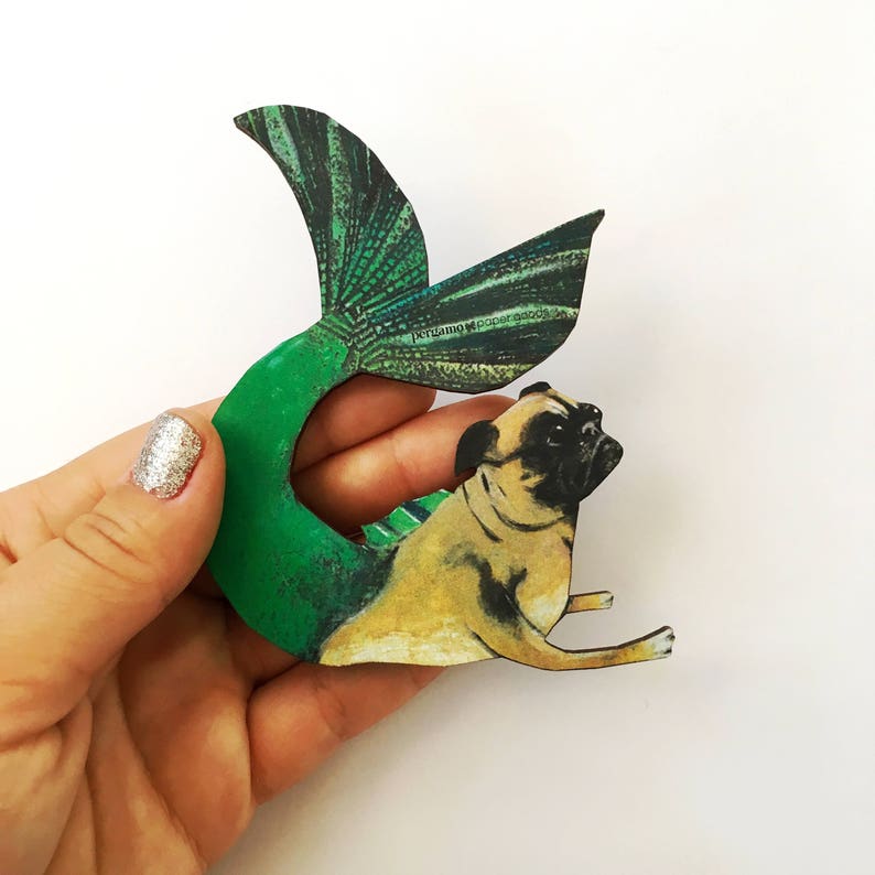 Mermaid Pug Magnet, High Quality Dog Refrigerator Magnets Fridge ...