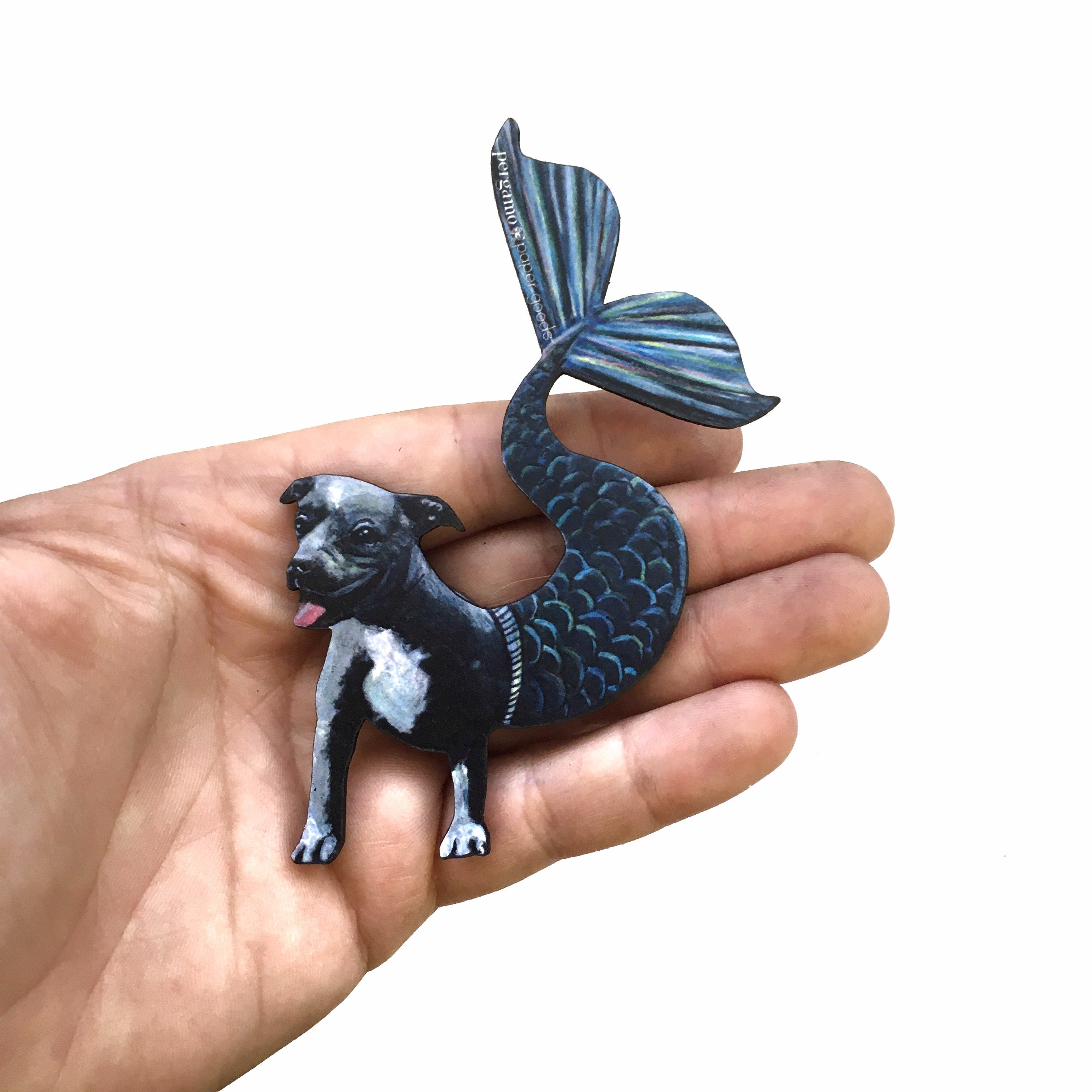 Mermaid Pitbull Magnet, Blue Pitbull Gift, Mermaid Gift, Weird Dog Art ...