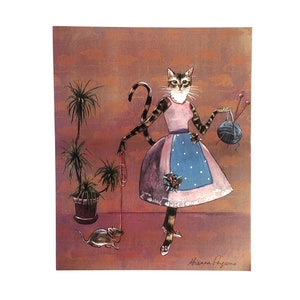 Vintage Cat Art Print, Kitschy Retro Fashion Housewarming Gift, Weird ...