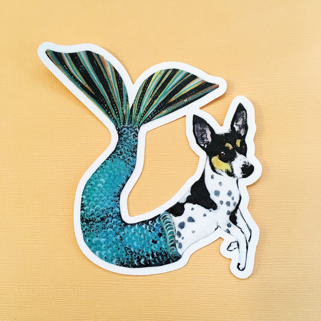 Mermaid Dog Sticker, Vinyl Rat Terrier Stickers, Laptop Decal, Mermaid ...