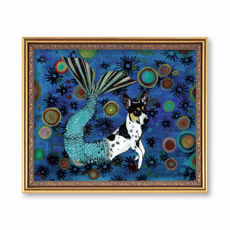 Mermaid Dog Art Print, 8x10 Dogs Wall Art, Mermaid Lover Decor, Weird ...