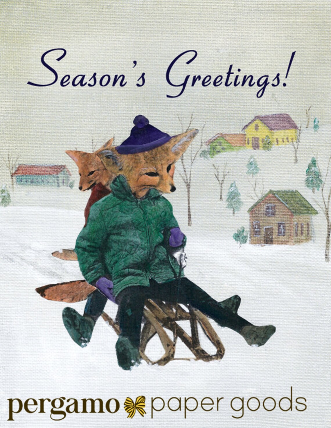 Holiday Fox Card Set Seasons Greetings Sledding Foxes - Etsy