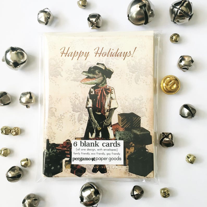 Alligator Holiday Card or Holiday Card Set Vintage Christmas - Etsy