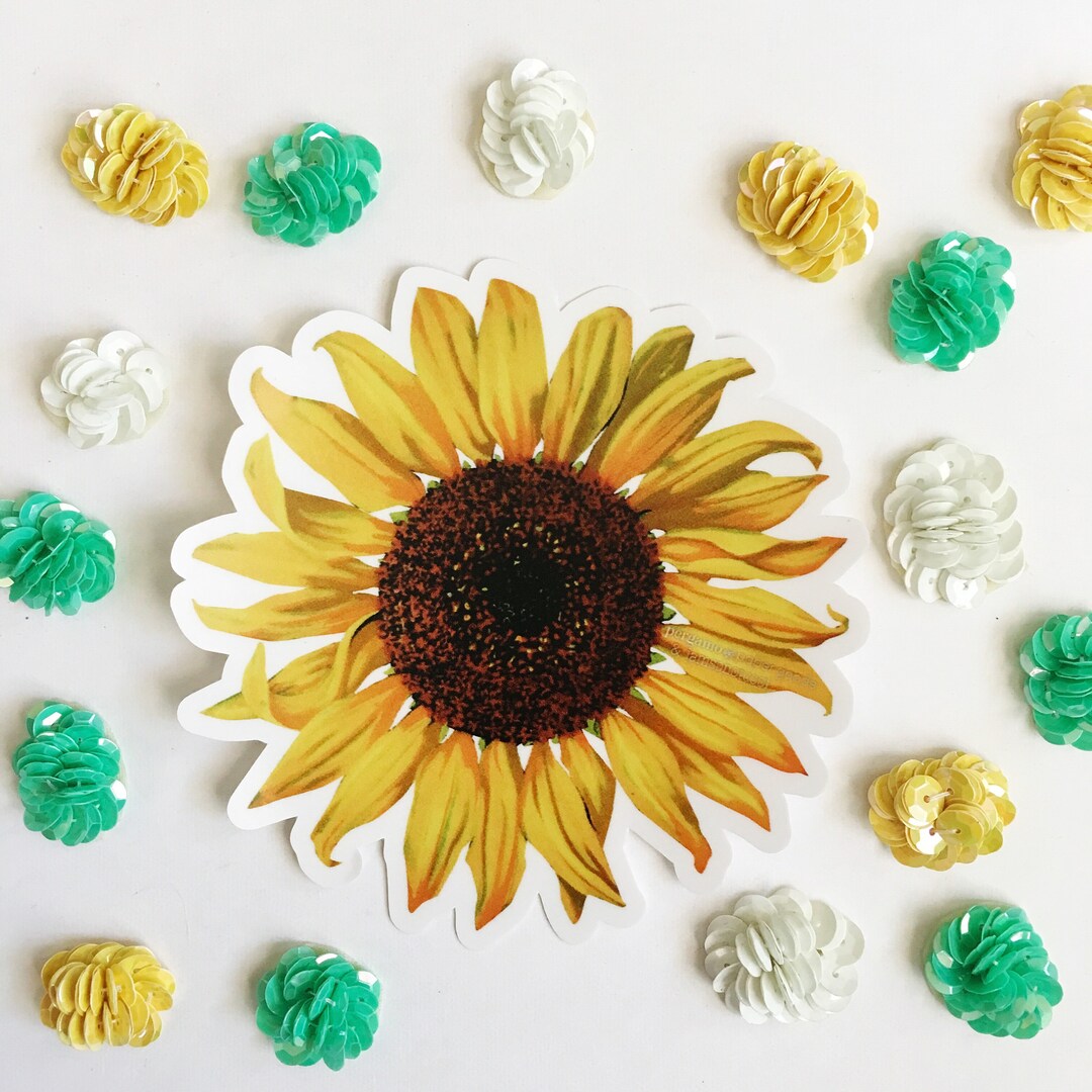 Sunflower Sticker, Flower Vinyl Stickers, Vintage Botanical Bumper ...