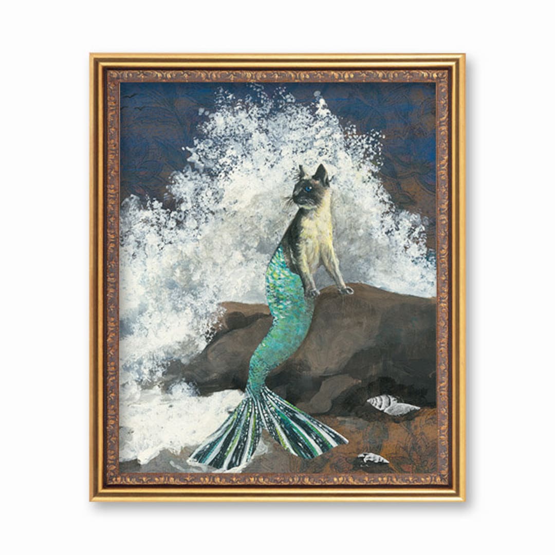 Mermaid Cat Art Print, 8x10" Mer-cat Illustration, Weird Mermaid Decor ...