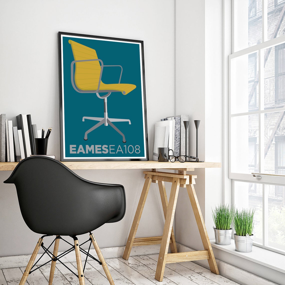 Blue Eames Chair Print Mid Century Modern Industrial Design | Etsy