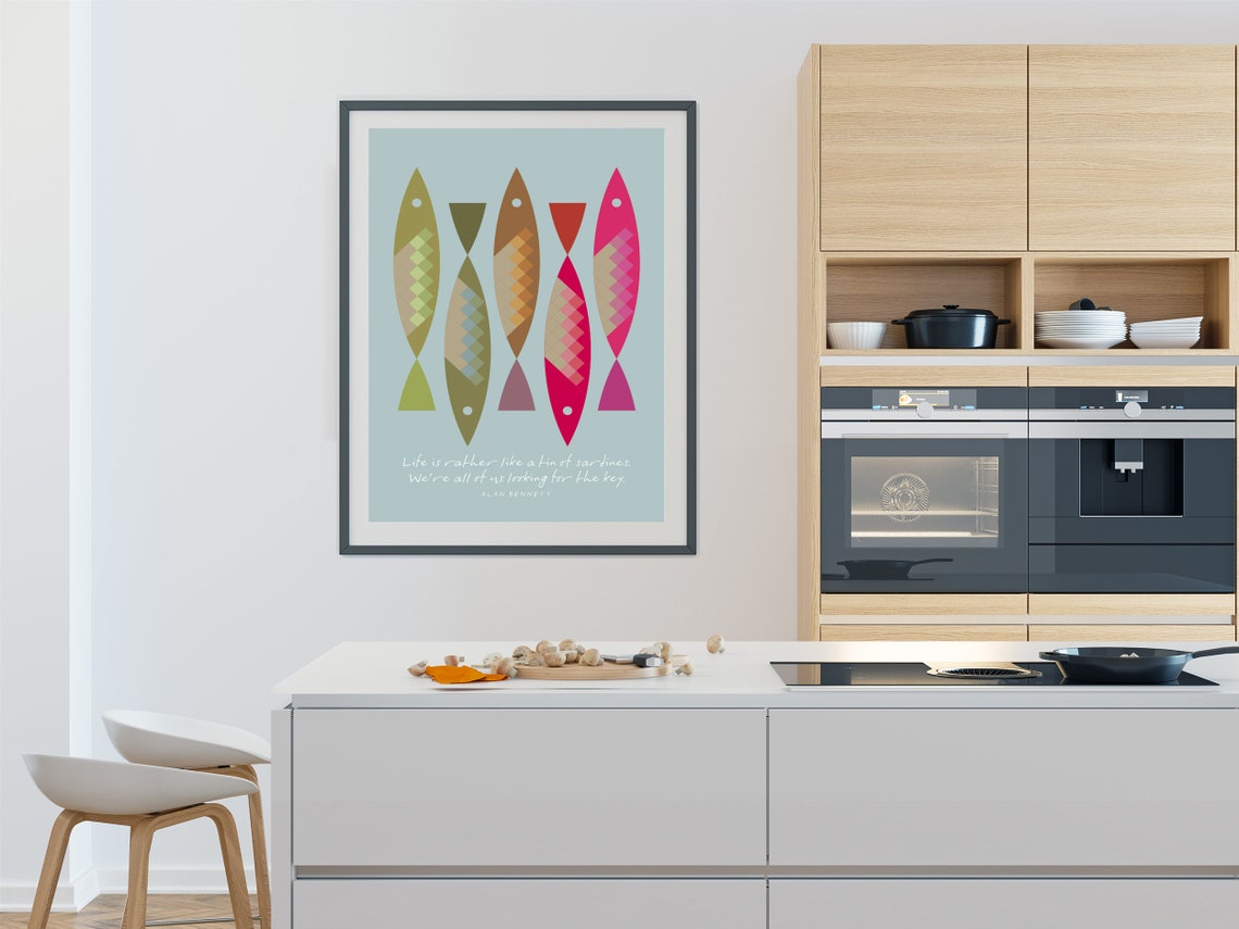 Mid Century Modern Fish Illustration Sardines Poster Print | Etsy