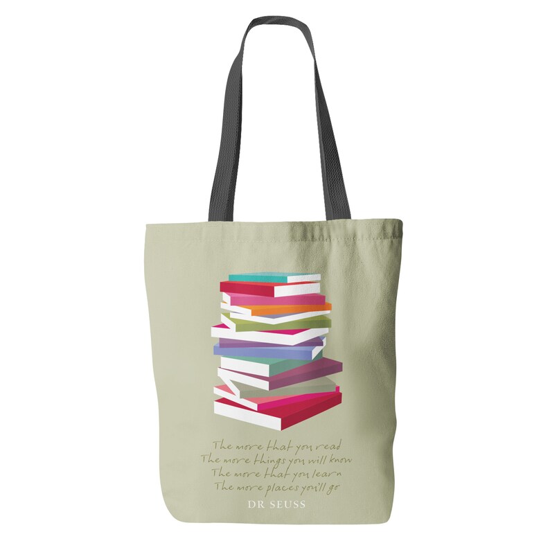 Canvas Tote Bag Stacked Books Bibliophile Library Bag - Etsy