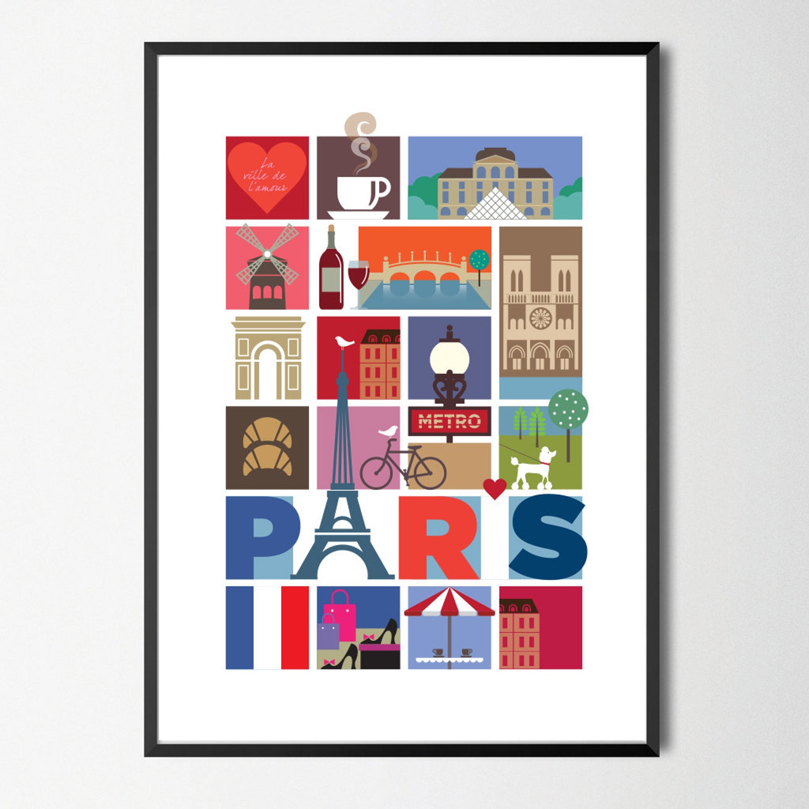Paris Cityscape Typography & Illustration Print World City - Etsy