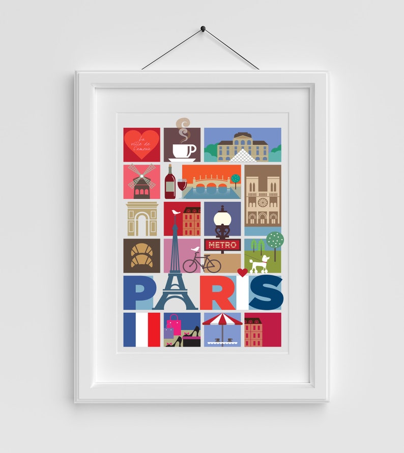 Paris Cityscape Typography & Illustration Print World City - Etsy