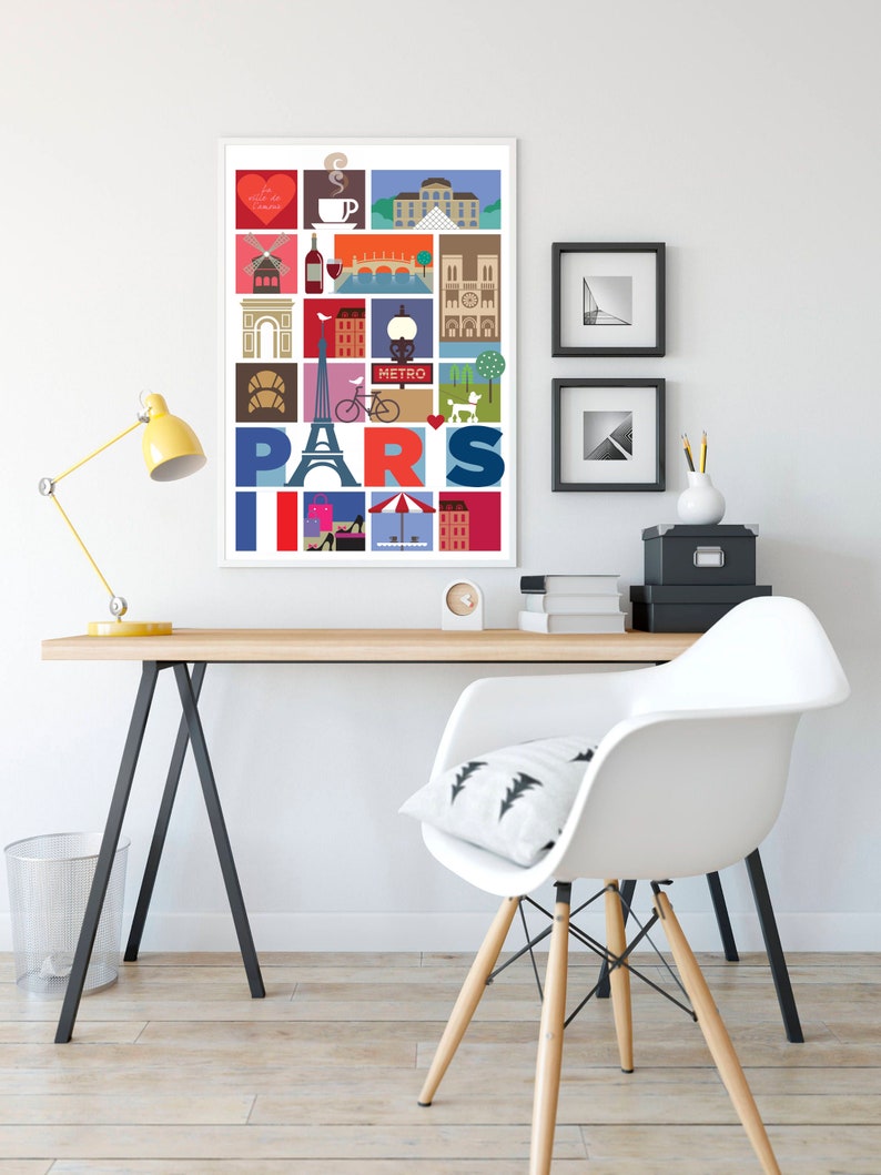 Paris Cityscape Typography & Illustration Print World City - Etsy