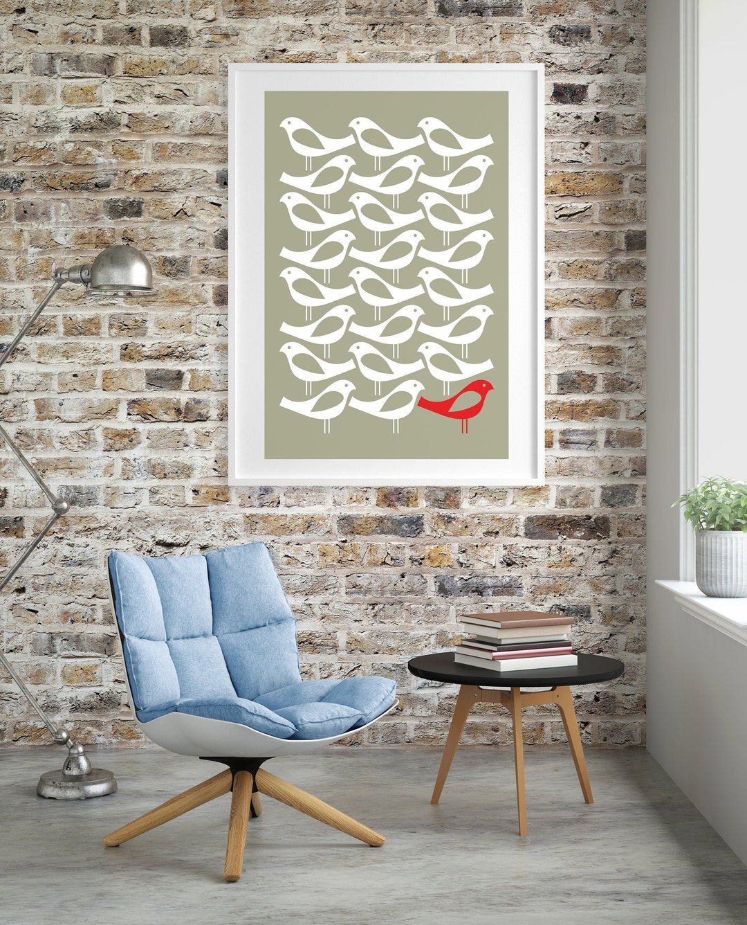 One Red Bird Print, Modern Hygge Prints, Scandinavian Birds Art Print ...