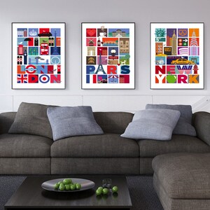 City Name Print Set of 3, Triptych Wall Art, City Travel Prints, New ...