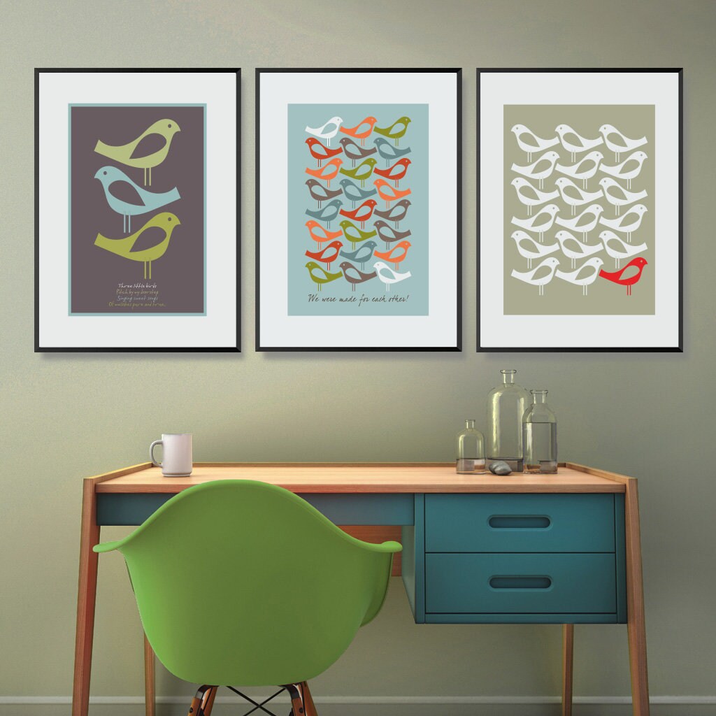 Cute Scandi Birds Triptych Wall Art Hygge Prints Set of 3 - Etsy