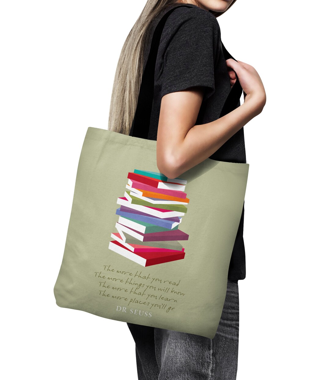 Canvas Tote Bag Stacked Books, Bibliophile Library Bag, Literary Tote ...