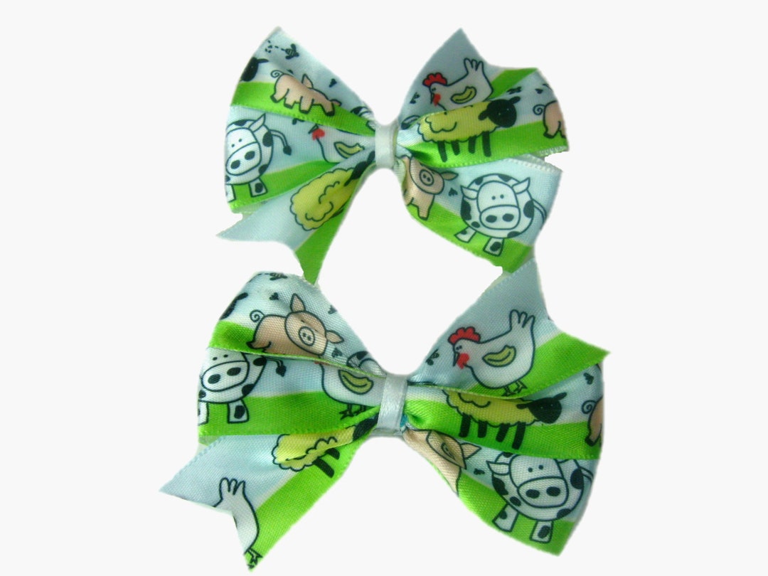 Pigtail Bows Farm Animals Pigtail Hair Bows Pigtail Toddler - Etsy