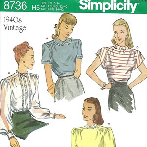 Simplicity 8736 40s Retro Blouses Sewing Pattern, UNCUT - Etsy