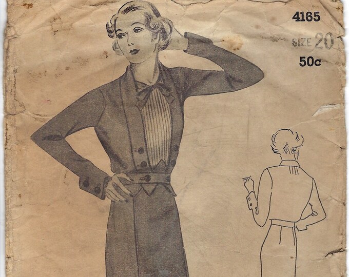 Style 4165, Dress Sewing Pattern, Vested 1930s, Bust 38, Factory Folded ...