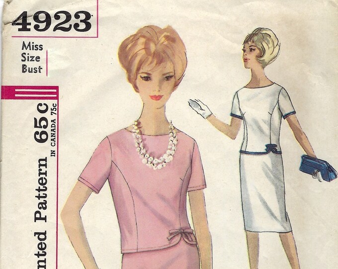 1960’s Two Piece Dress, Simplicity 4923 Vintage Sewing Pattern, Bust 36 ...