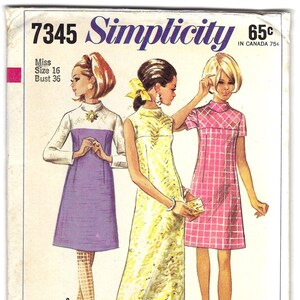 60s Mod Dress Simplicity 7345 Sewing Pattern, Size 16, Bust 36 - Etsy