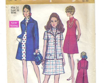 Vintage 1960's Simplicity 7638 Dress & Sash Sewing Pattern Size 16 Bust ...