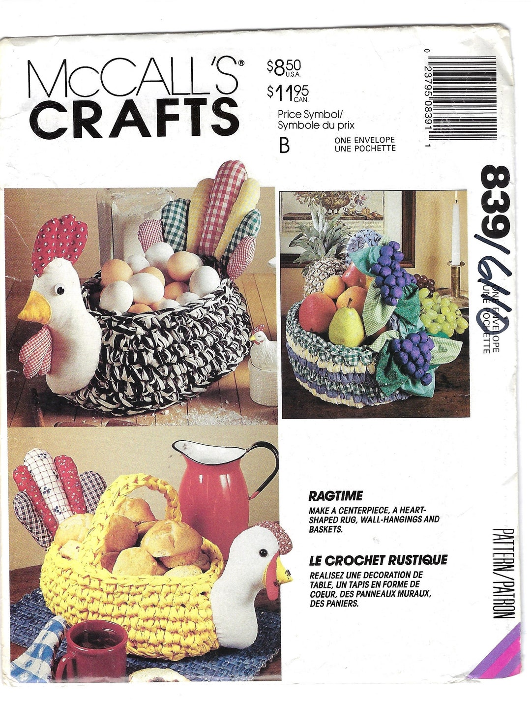 Mccalls Crafts 839/6110 Rooster Baskets, Heart-shaped Rugs Sewing ...