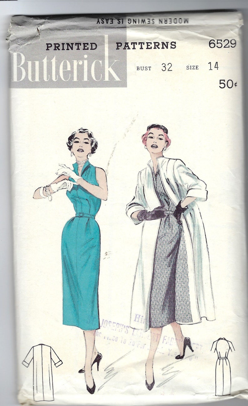 Vintage 50’s Butterick 6529 Slim Dress and Coat Pattern Size 14 Bust 32 ...