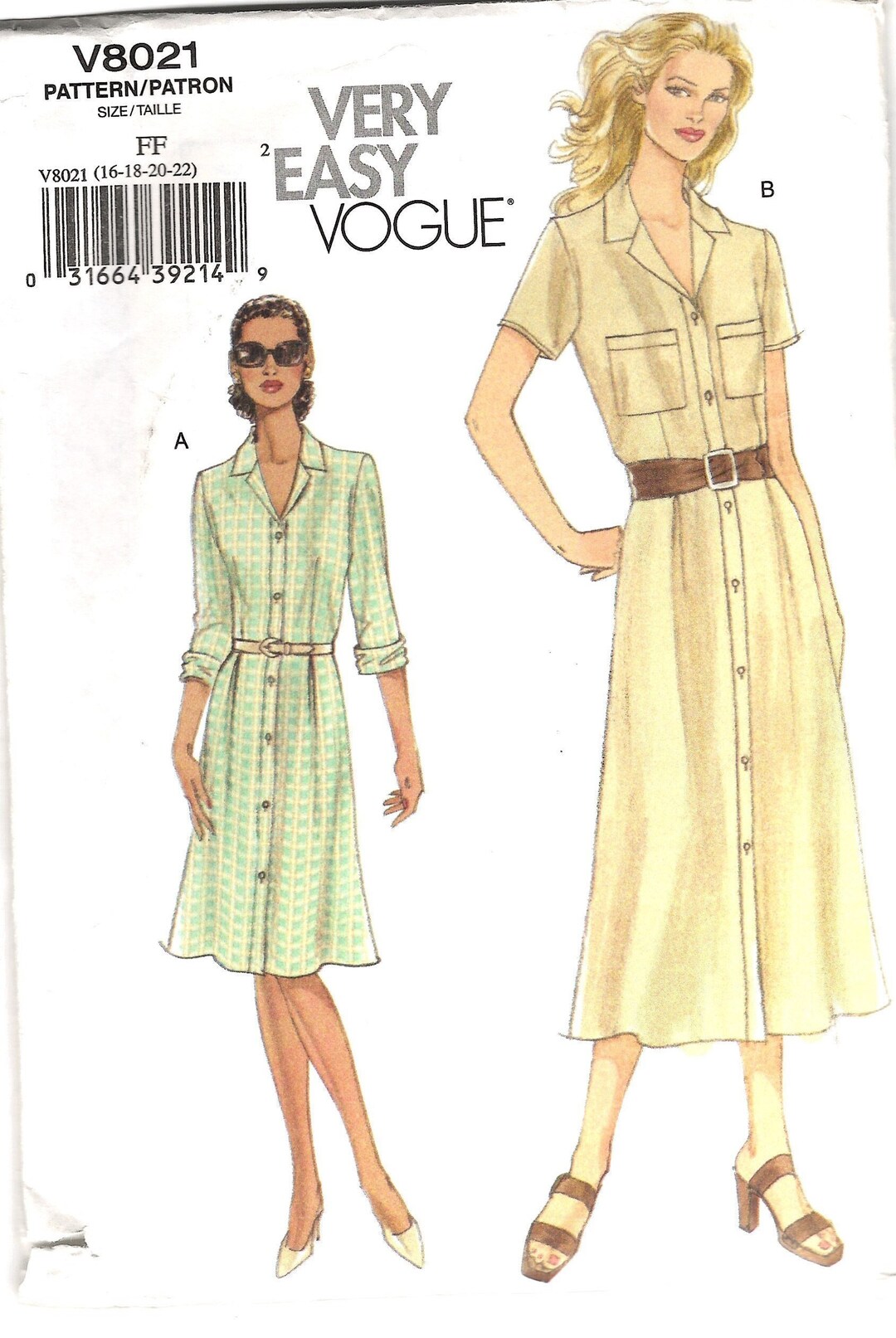 VOGUE V8021, Shirtdress Sewing Pattern, Two Lengths, Cut to a Size 16 ...