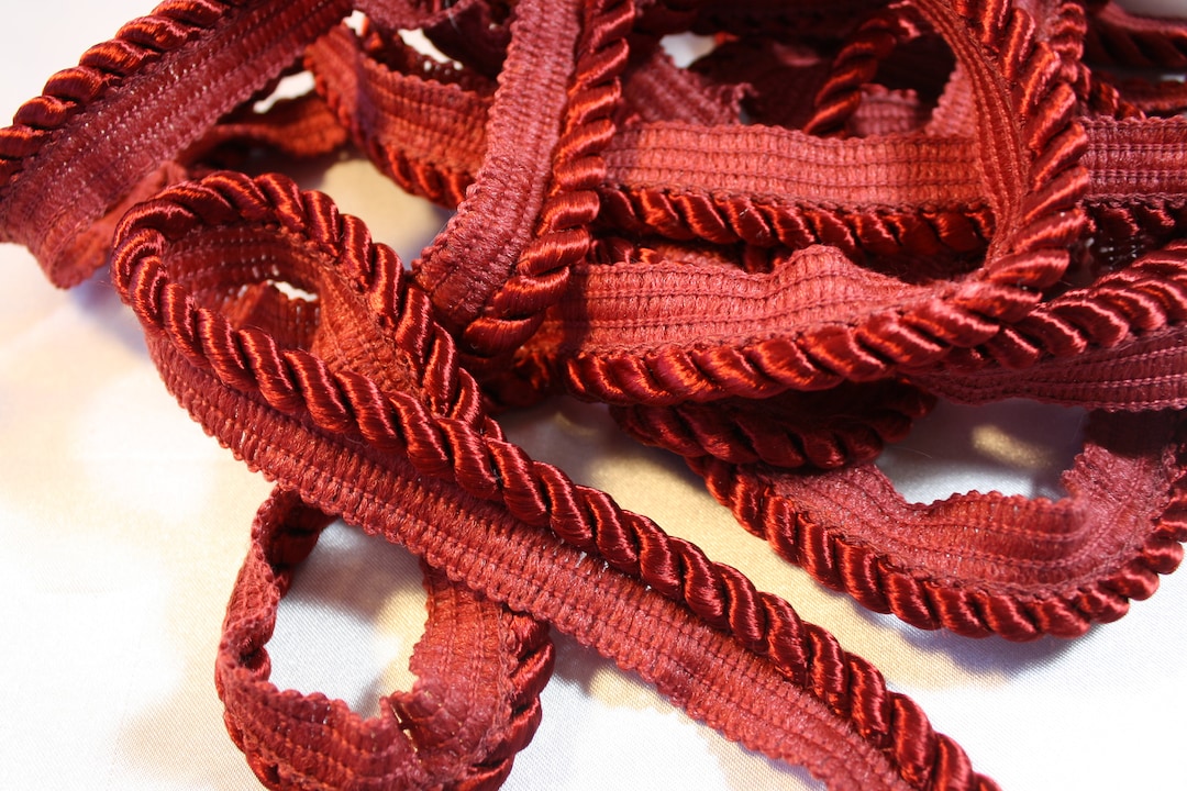 Bordeaux Red Flanged Piping Cord Fringe Trim | 3/8 Inch Braided Trim (2 ...