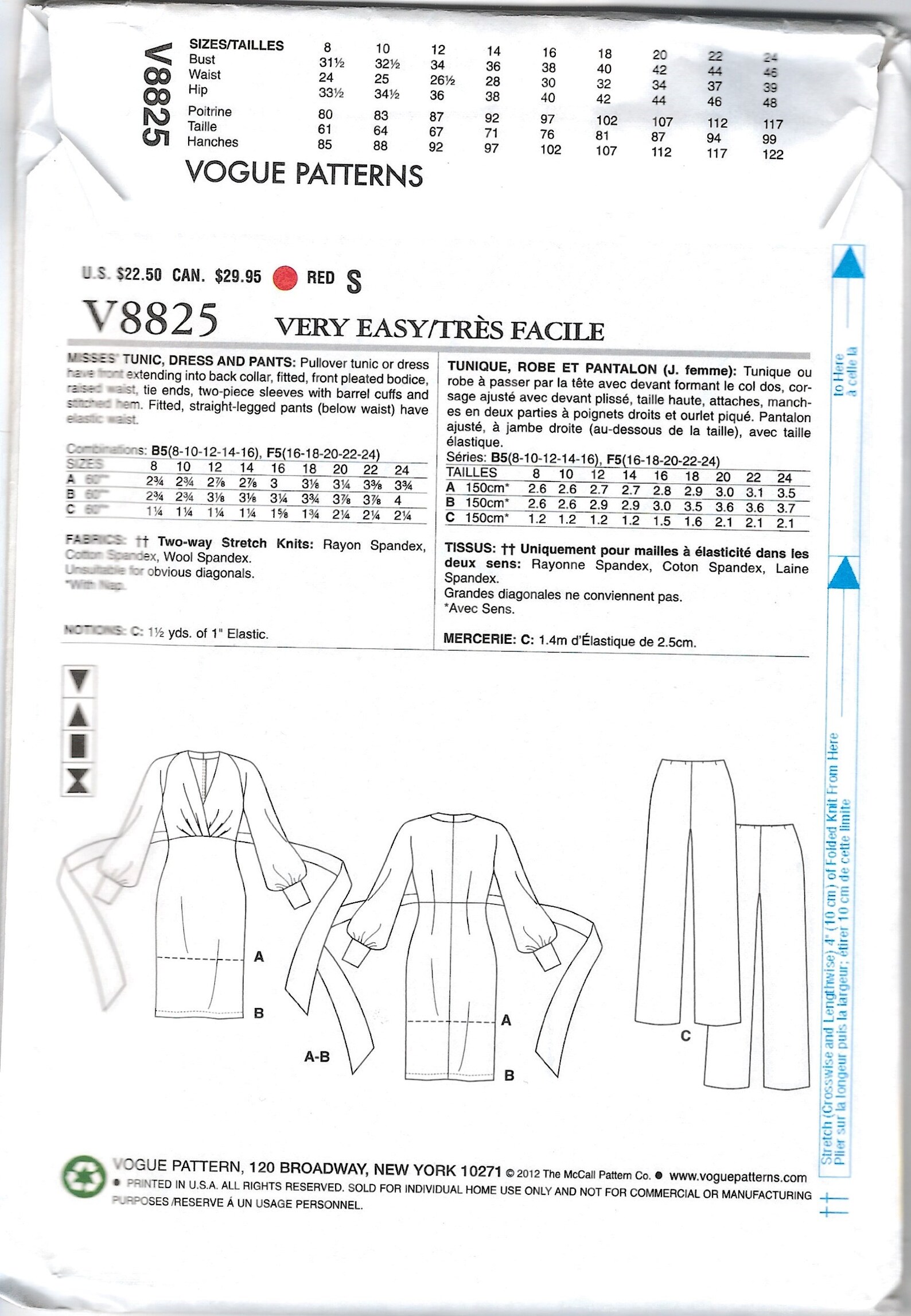 Vogue V8825 Very Easy Vogue Dress Pattern, Tunic, Trousers Uncut - Etsy