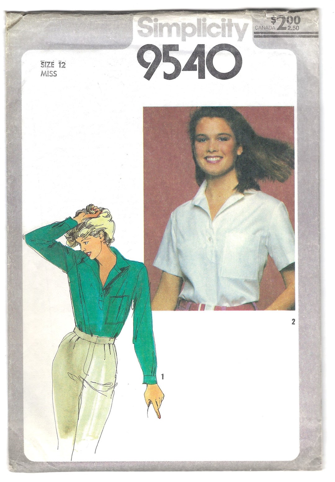 1980s Women's Blouse Sewing Pattern, Simplicity 9540, Size 12 Bust 34 ...
