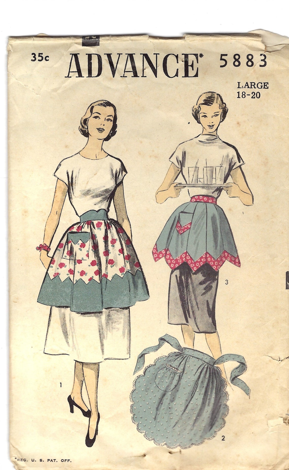 Vintage 1950s Apron Sewing Pattern: Advance 5883, Size Large - Etsy