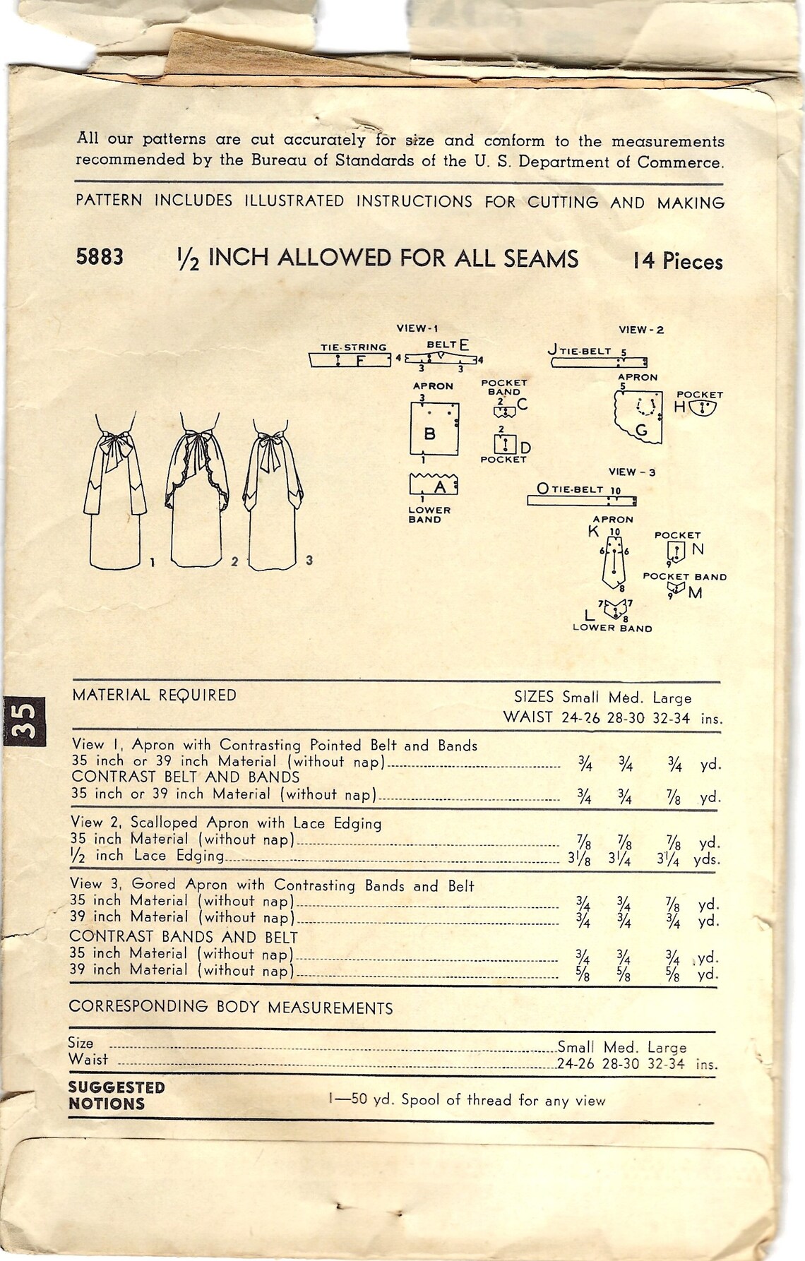 Vintage 1950s Apron Sewing Pattern: Advance 5883, Size Large - Etsy