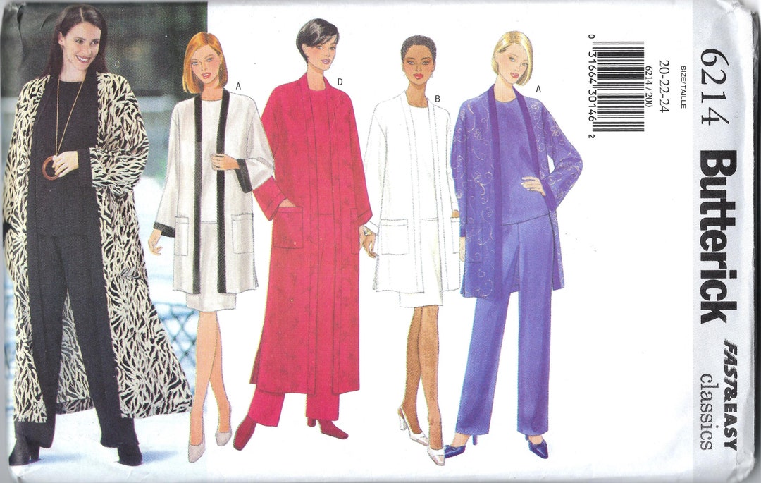 90s Butterick Pattern 6214 Misses' Jacket, Duster, Top, Skirt & Pants ...