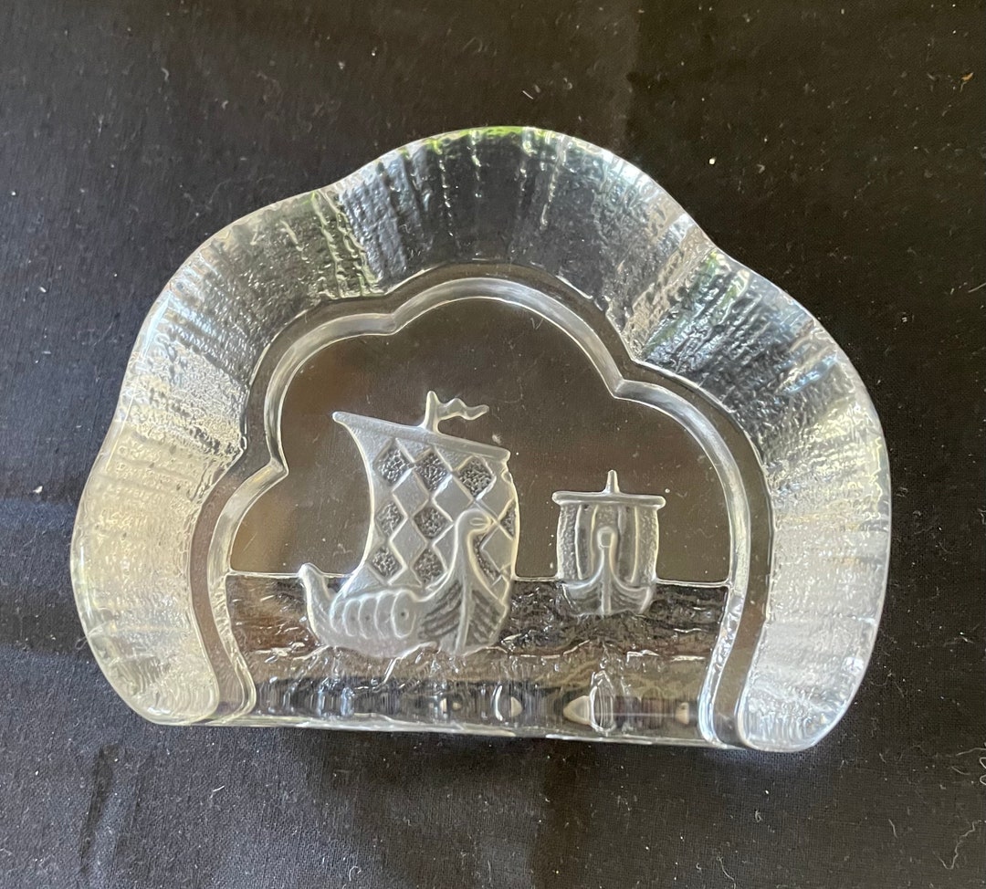 Large Nybro Crystal Paperweight Viking Ships, Sweden - Etsy