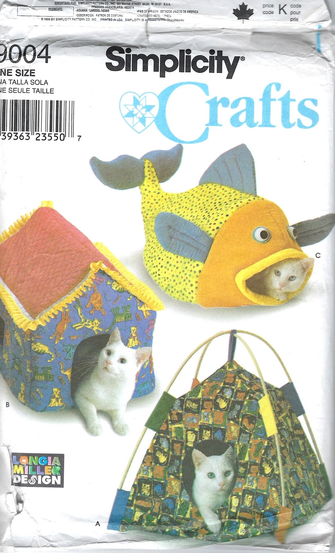 Simplicity 9004 Cat Bed Sewing Pattern 3 Designs Tent Bed House Bed and ...