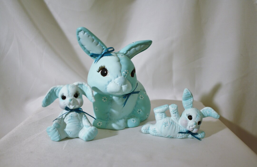 Vintage Blue Rabbit Figurine Set of Three, Turquoise Trio of Bunnies - Etsy