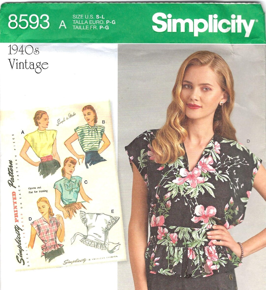 1940s Retro Vintage Blouse Styles Simplicity 9593 Vintage Sewing ...