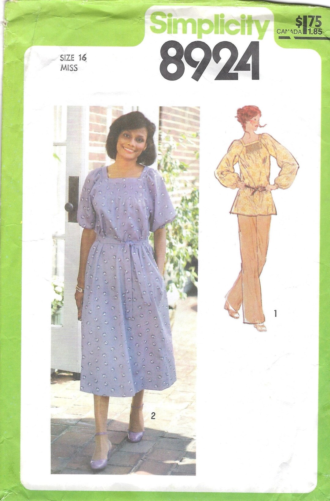 1970s Simplicity 8924 Sewing Pattern: Misses' Dress, Top, Belt - Size ...