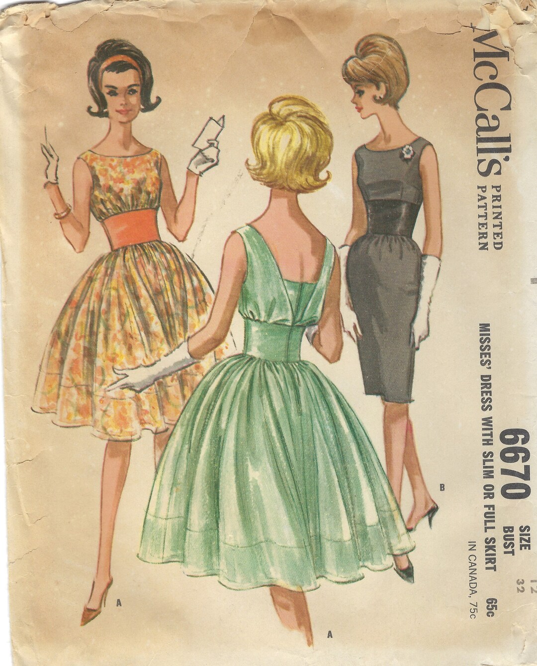 1960s Cocktail Party Dress Pattern, Inset Midriff, Slim or Gathered ...
