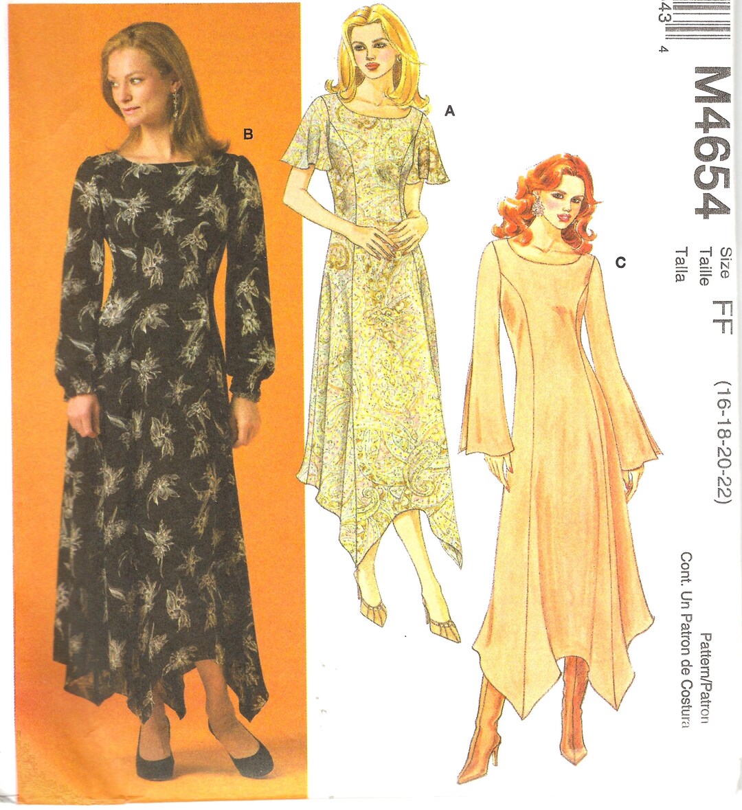 Mccall's M4654, Princess Seamed Dress Sewing Pattern, Sz 16, 18, 20, 22 ...
