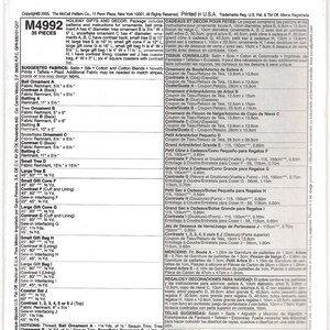 Mccalls M4992 Crafts Pattern M4992 Christmas Gifts and Ornaments Sewing ...