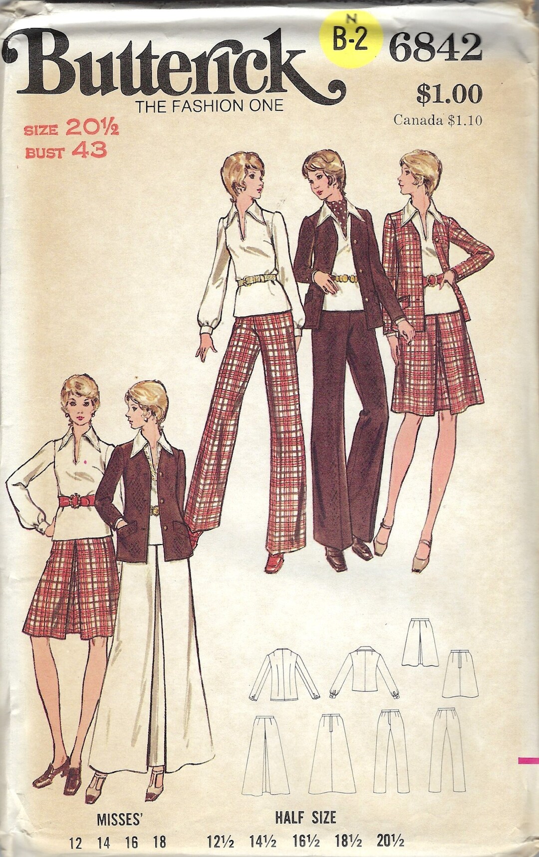Vintage Butterick 6842 Misses Jacket, Skirt, Blouse & Pants Sewing ...