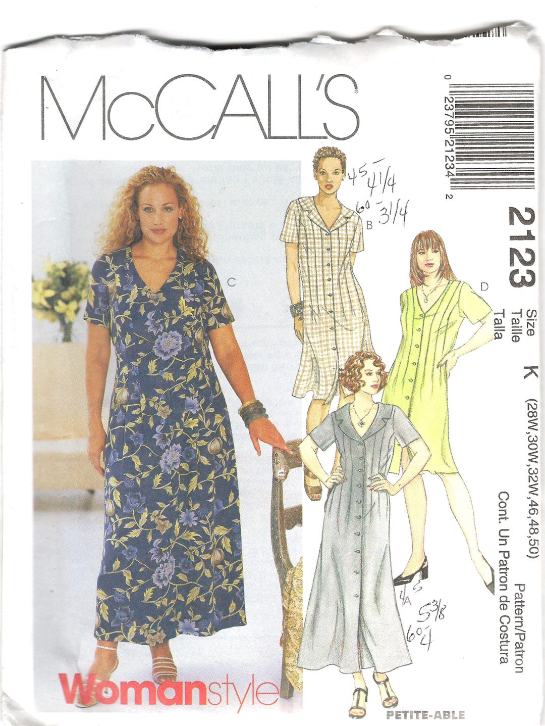 Mccalls 2123 Womens Plus Size Button Front Dress Sewing Pattern, Two Lengths, Size 28W-32W ...