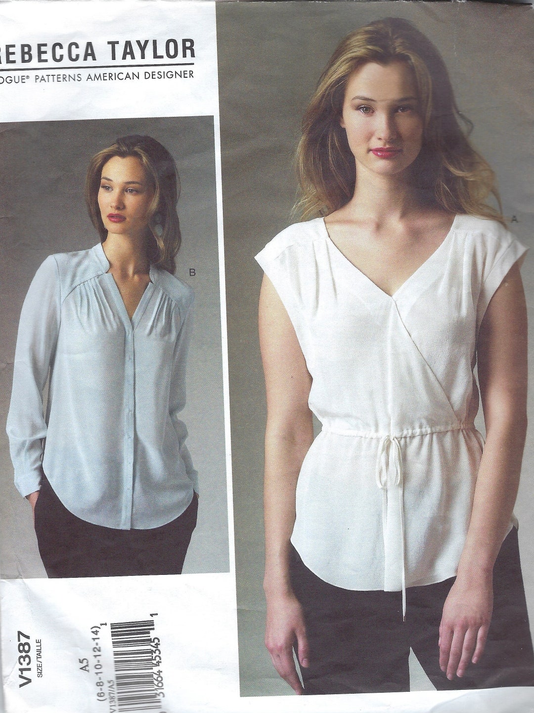 Vogue V1387 Blouse Pattern, Designer Rebecca Taylor, Size 6-8-10-12-14 ...